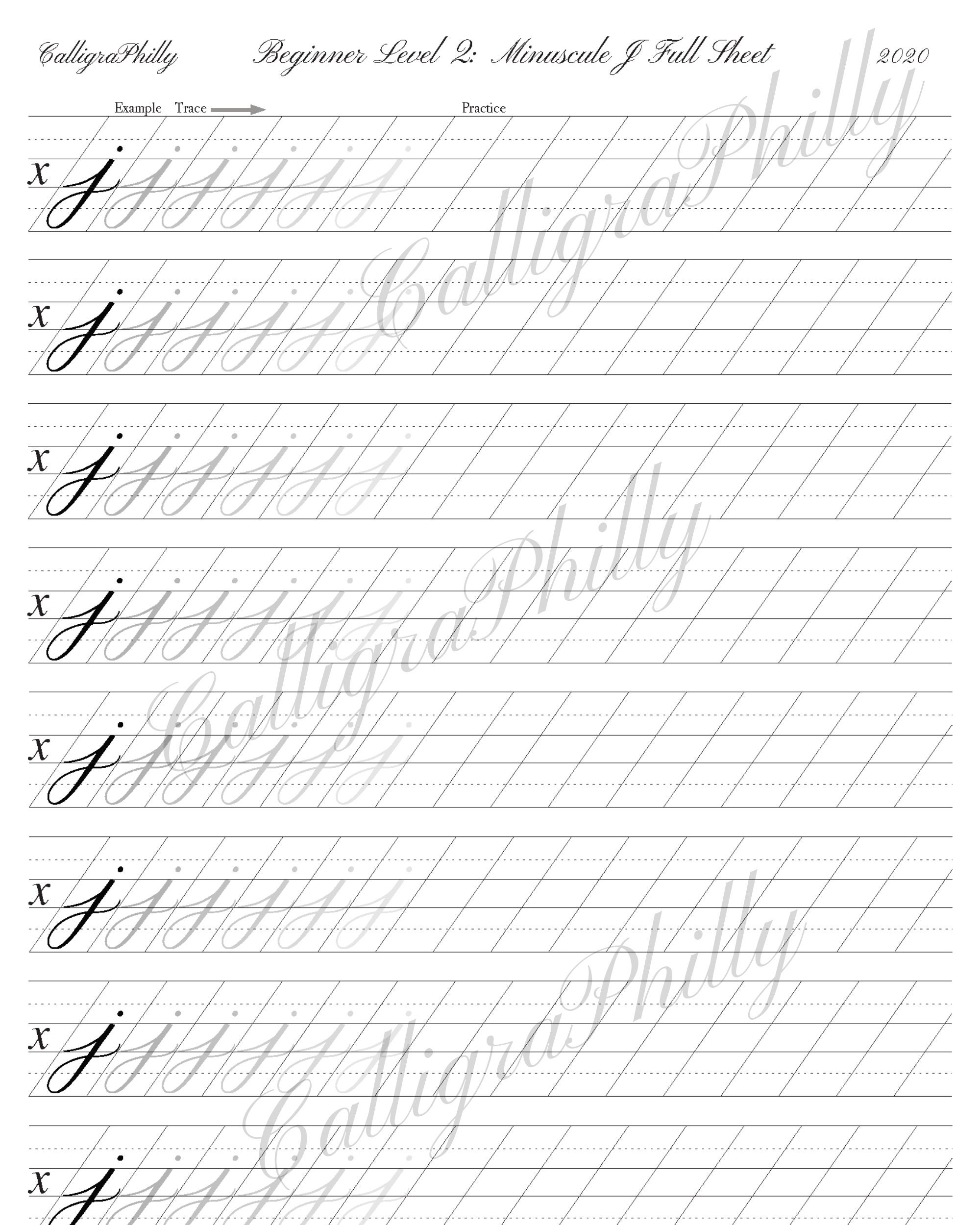 Copperplate Calligraphy Lowercase Letter J Practice Worksheet (digital ...