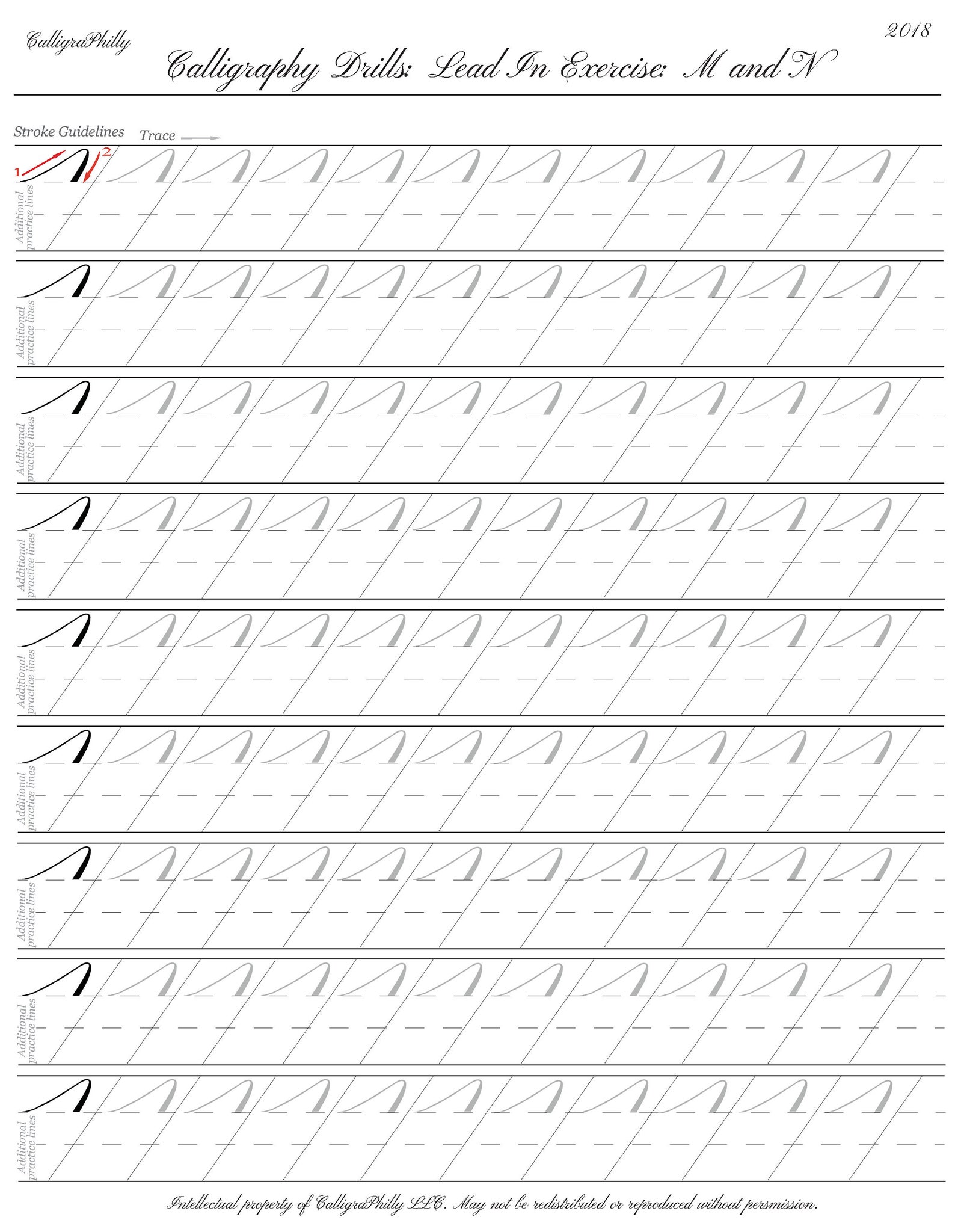 Copperplate Calligraphy Practice: M & N Lead-in Drills (digital ...