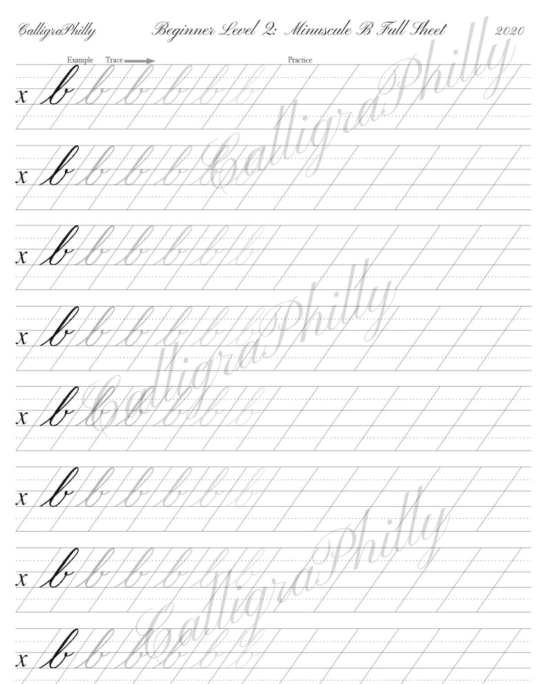 Beginner Level 2: Full Sheet of Lowercase Letter B Practice Copperplate ...