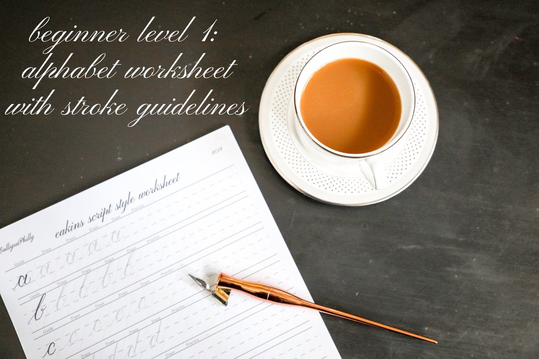 Lowercase Calligraphy Alphabet Worksheet: Beginner Level 1 (digital ...