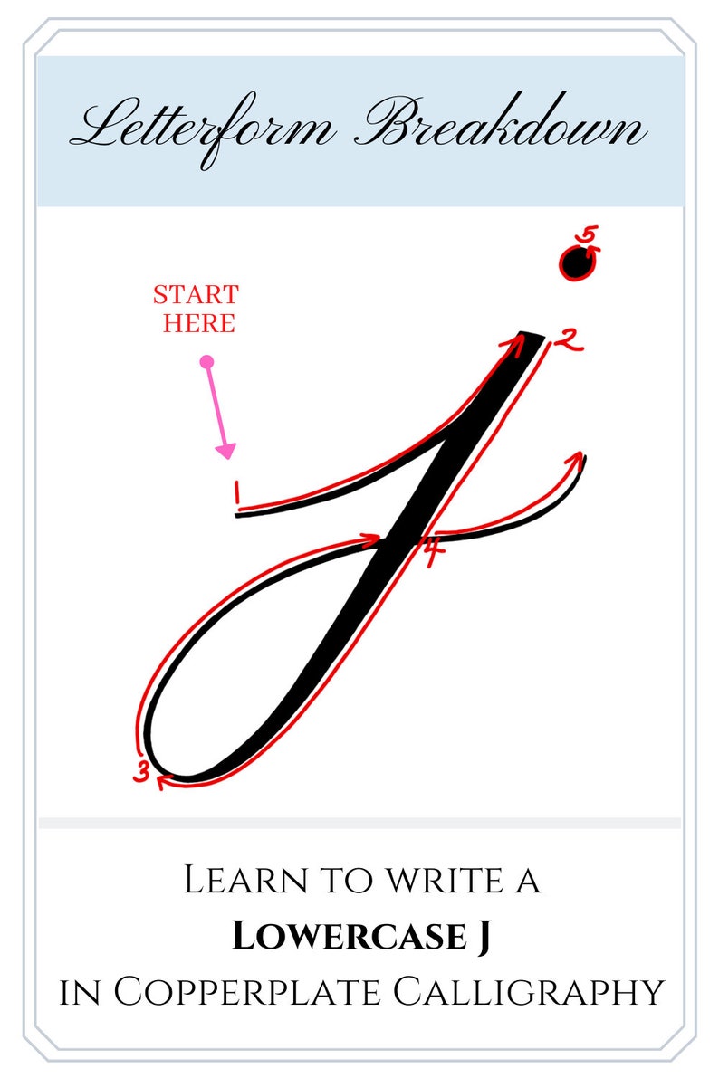 Copperplate Calligraphy Lowercase Letter J Practice Worksheet (digital ...