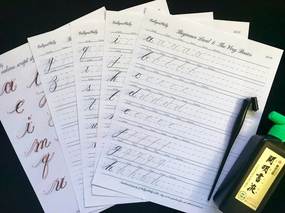 Beginner Level 1 Lowercase Calligraphy Alphabet Worksheet With Stroke ...