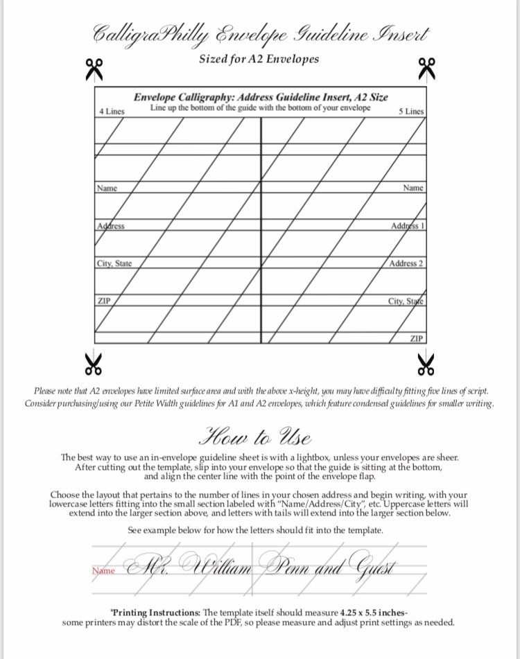 A2 Size Printable Calligraphy Envelope Addressing Guide- Digital ...