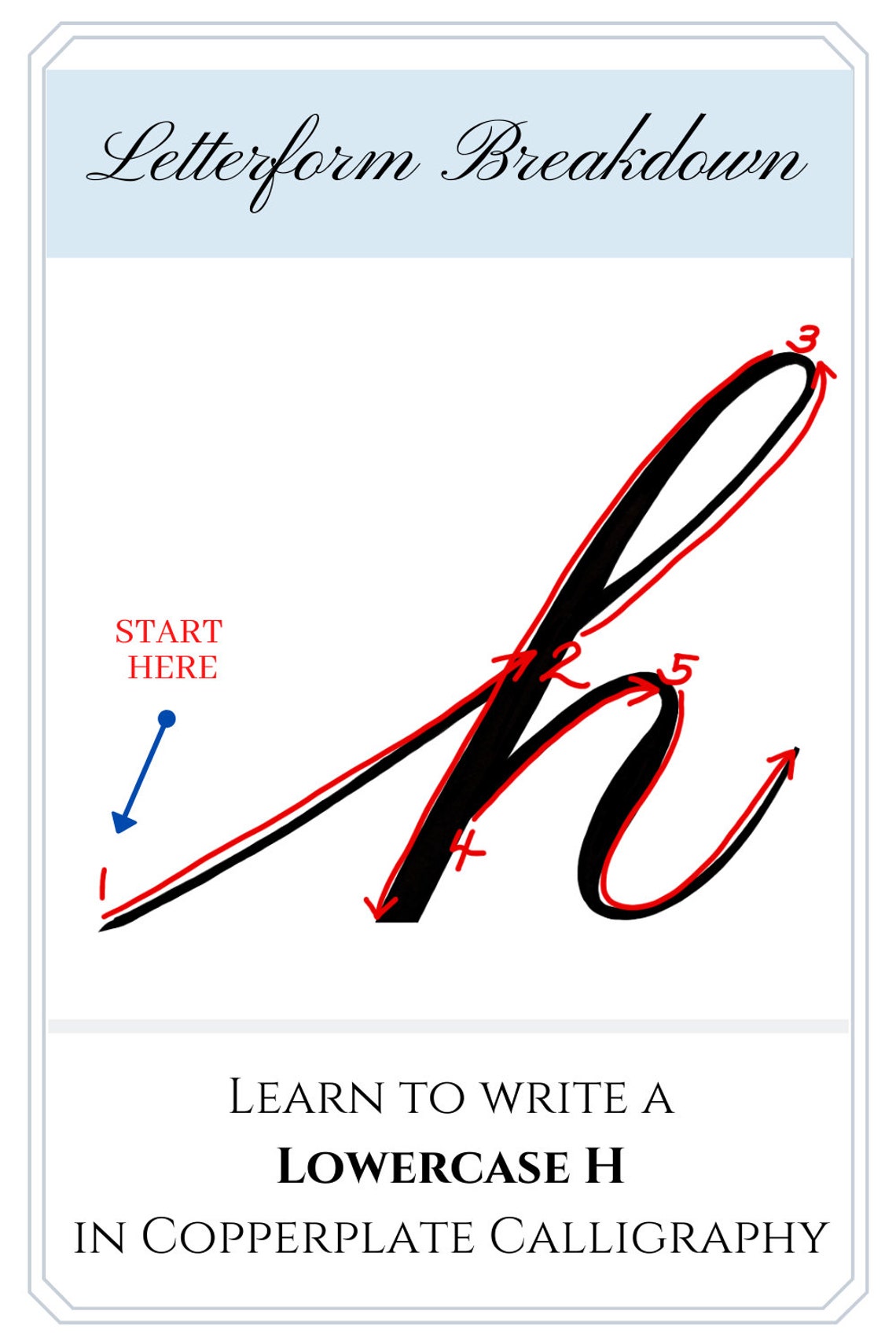 Beginner Level 2: Full Sheet of Lowercase Letter H Practice Copperplate ...