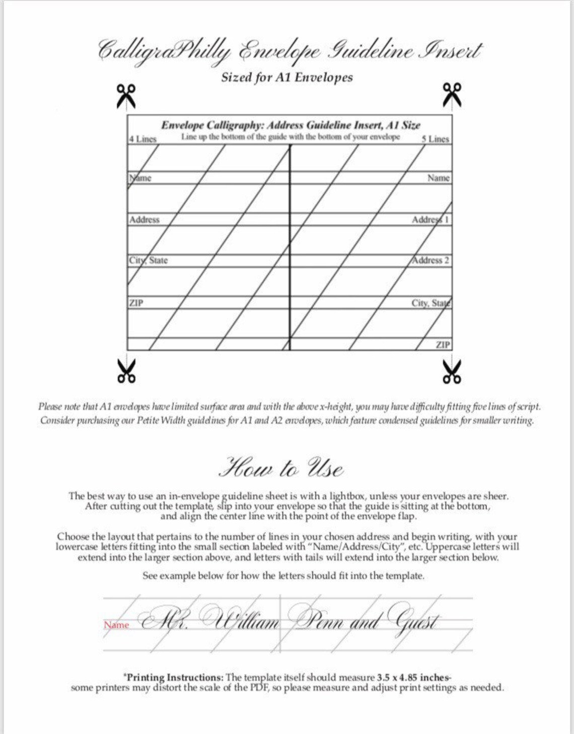 A1 Size Printable Calligraphy Envelope Addressing Guide- Digital ...