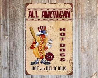 Hot Dog Distressed Sign for Snack Bar Kitchen HOT DOG Sign Home Decor ...