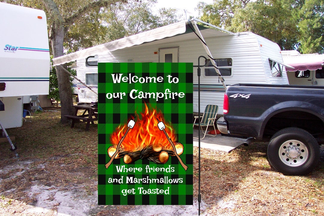 Welcome to Our Campfire Garden Flag | Friends Get Toasted Flag ...