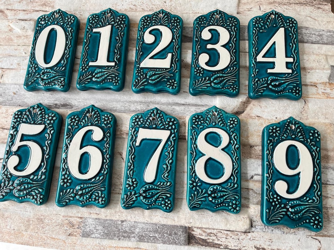 Handmade Ceramic House Number Sign – Turkish Tile With Turquoise / Red ...