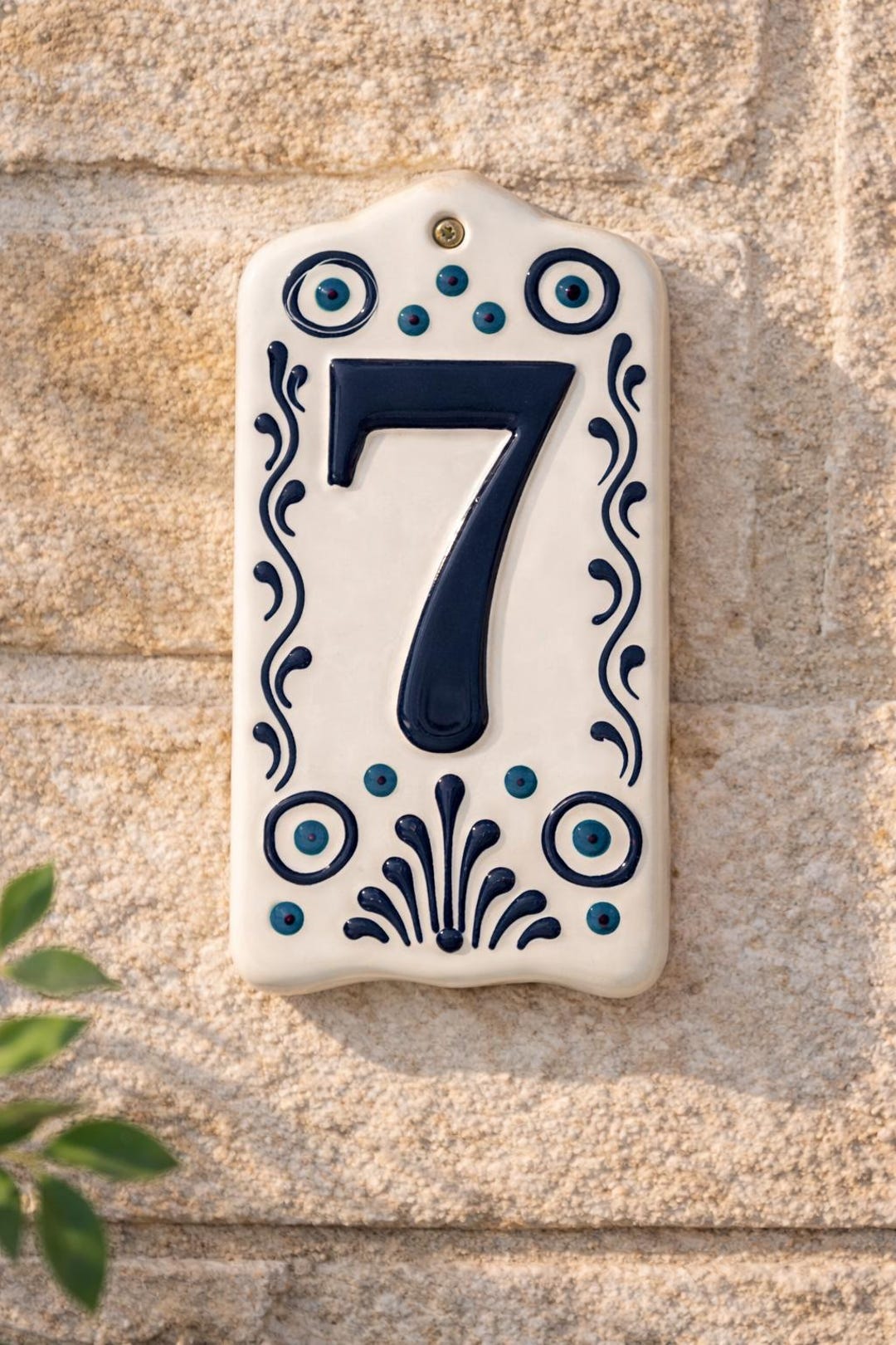 Handmade Ceramic House Number Tile – White & Turquoise, Raised Script ...