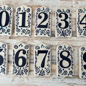 Handmade Ceramic House Number Sign – White Tile With Raised Blue Script ...