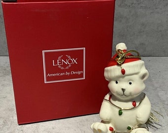 Lenox Very Merry Porcelain Christmas Teddy Bear Ornament Christmas ...