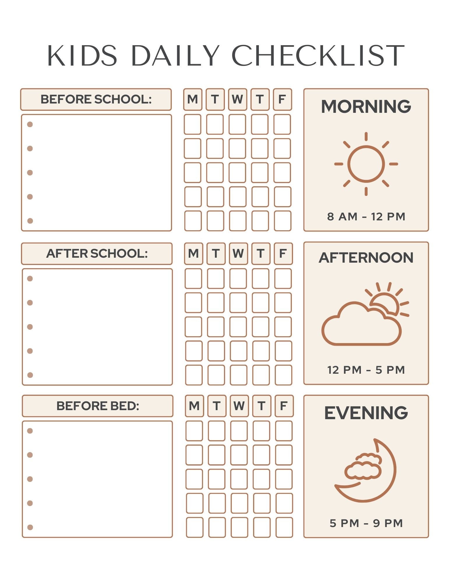 Kid's Daily Printable Checklist - Etsy