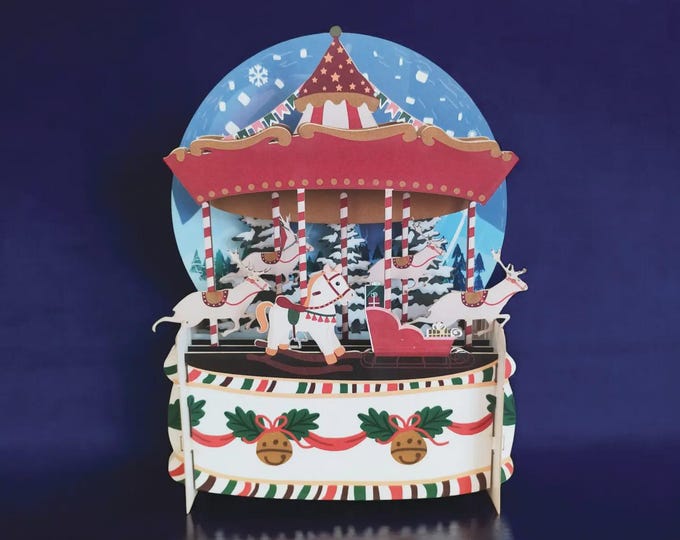 3D Christmas Carousel Pop up Card | Santa Sleigh & Reindeer Holiday ...
