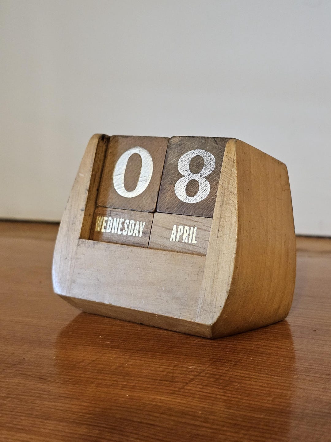 Vintage Perpetual Wood Block Calendar - MCM Calendar - Wood Calendar ...