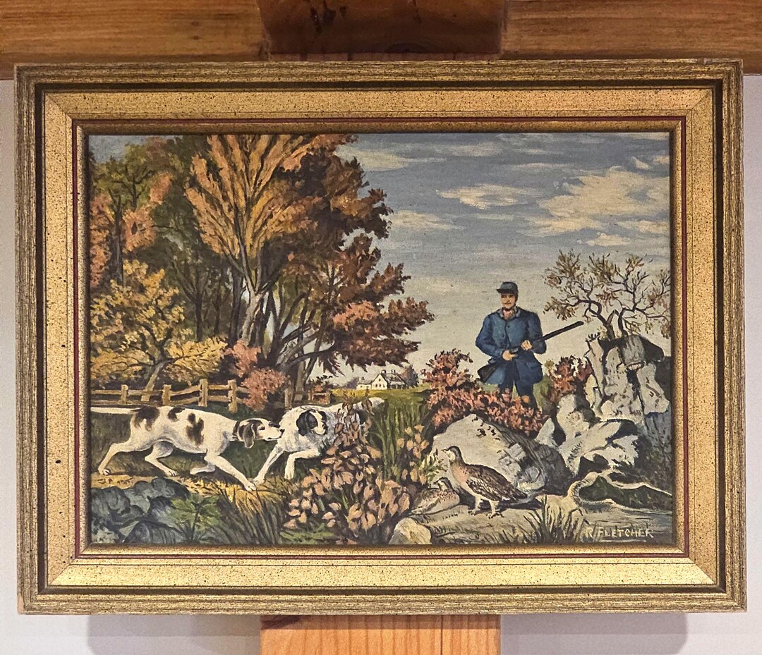 Vintage Hunting Painting, Hunting Dogs, Pheasant, Mid 20th Century Art ...