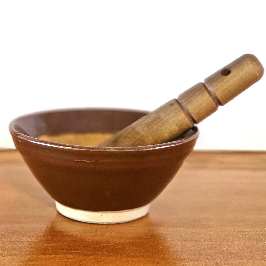 Vintage Suribachi Studio Pottery Grinding Bowl / Brown Tenmoku Glaze ...