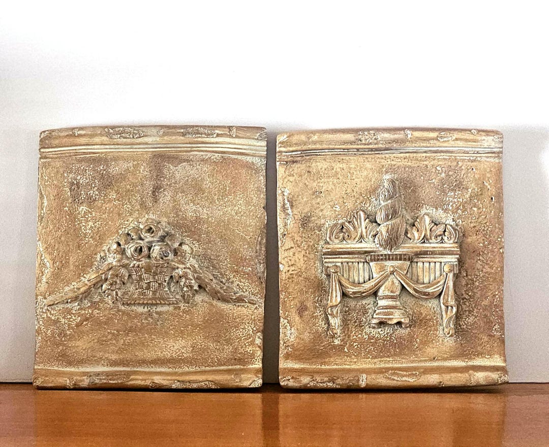 Pair of Vintage the Bombay Company Garden Plaques / Raised Relief Rose ...