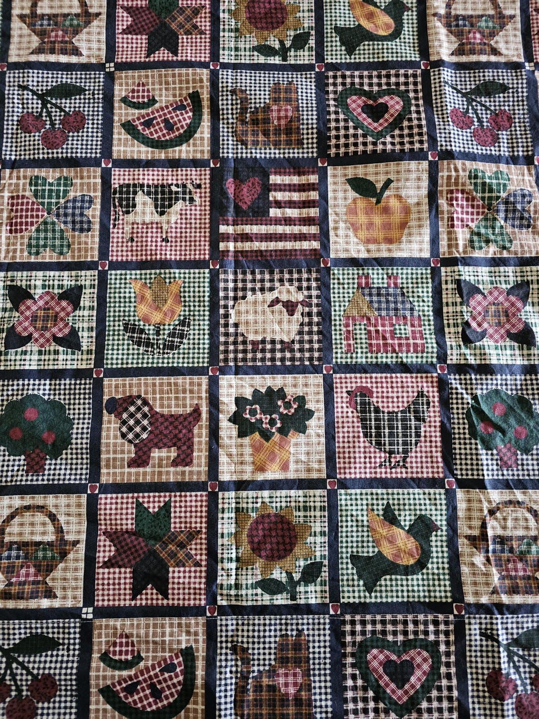 Vintage Patchwork Double Flat Sheet: 90s Folk Art Bedding - Etsy