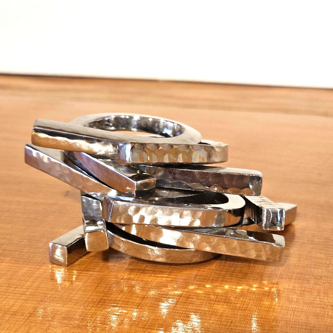 Set of 6 Vintage Hammered Chrome Napkin Holders, Napkin Rings, Modern ...
