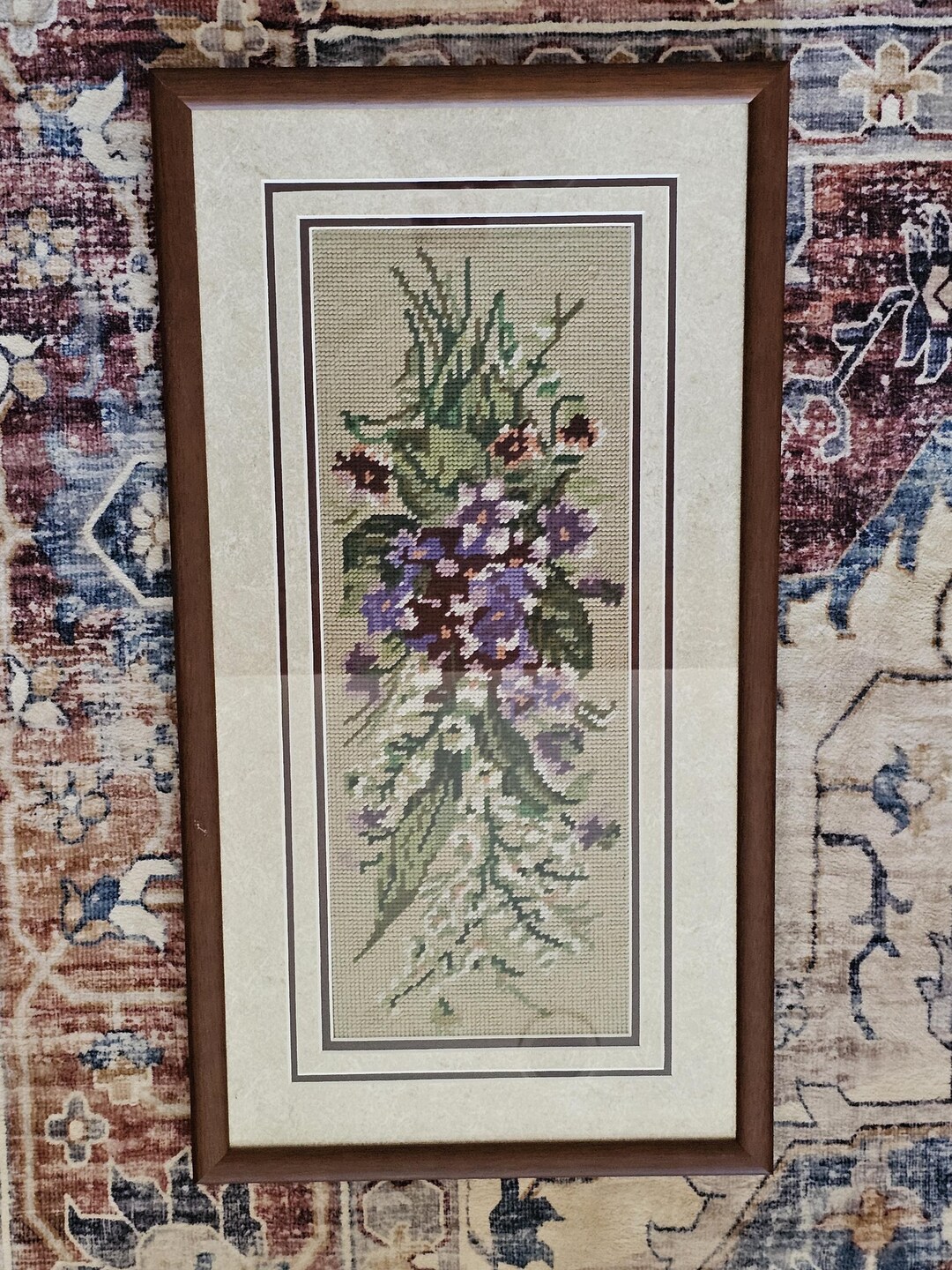 Vintage Embroidered Art - 70s MCM Wall Art - Framed Textile Art - Retro ...
