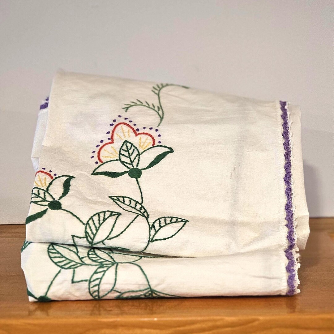 Vintage Embroidered Cotton Tablecloth, Embroidered Square Tablecloth ...