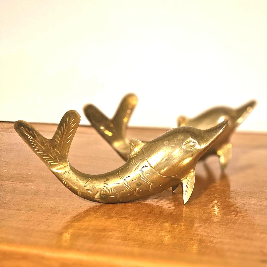 Brass Dolphins, Brass Paperweights, Brass Animals, Dolphin Lovers, Pair ...