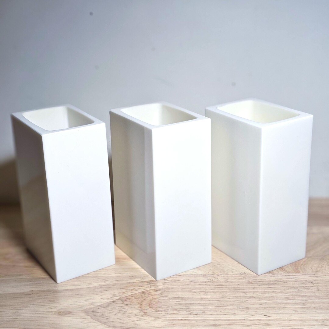 3 Vintage MCM Cubist Vases, Trio of Vases, White Mid Century Vase ...