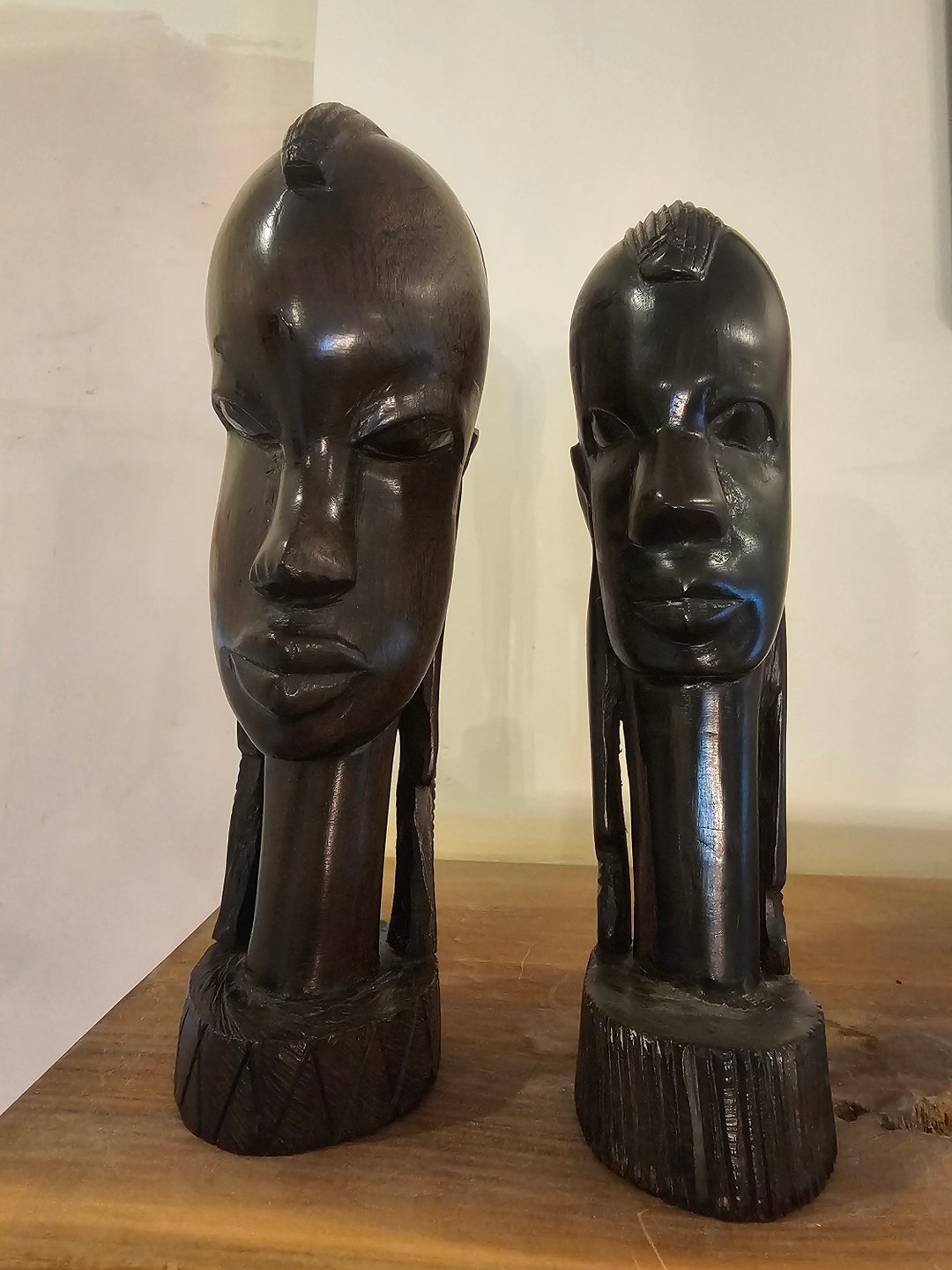 Pair of Ebony Sculptures, African Hand Carved Ebony Figurines, Tanzania ...
