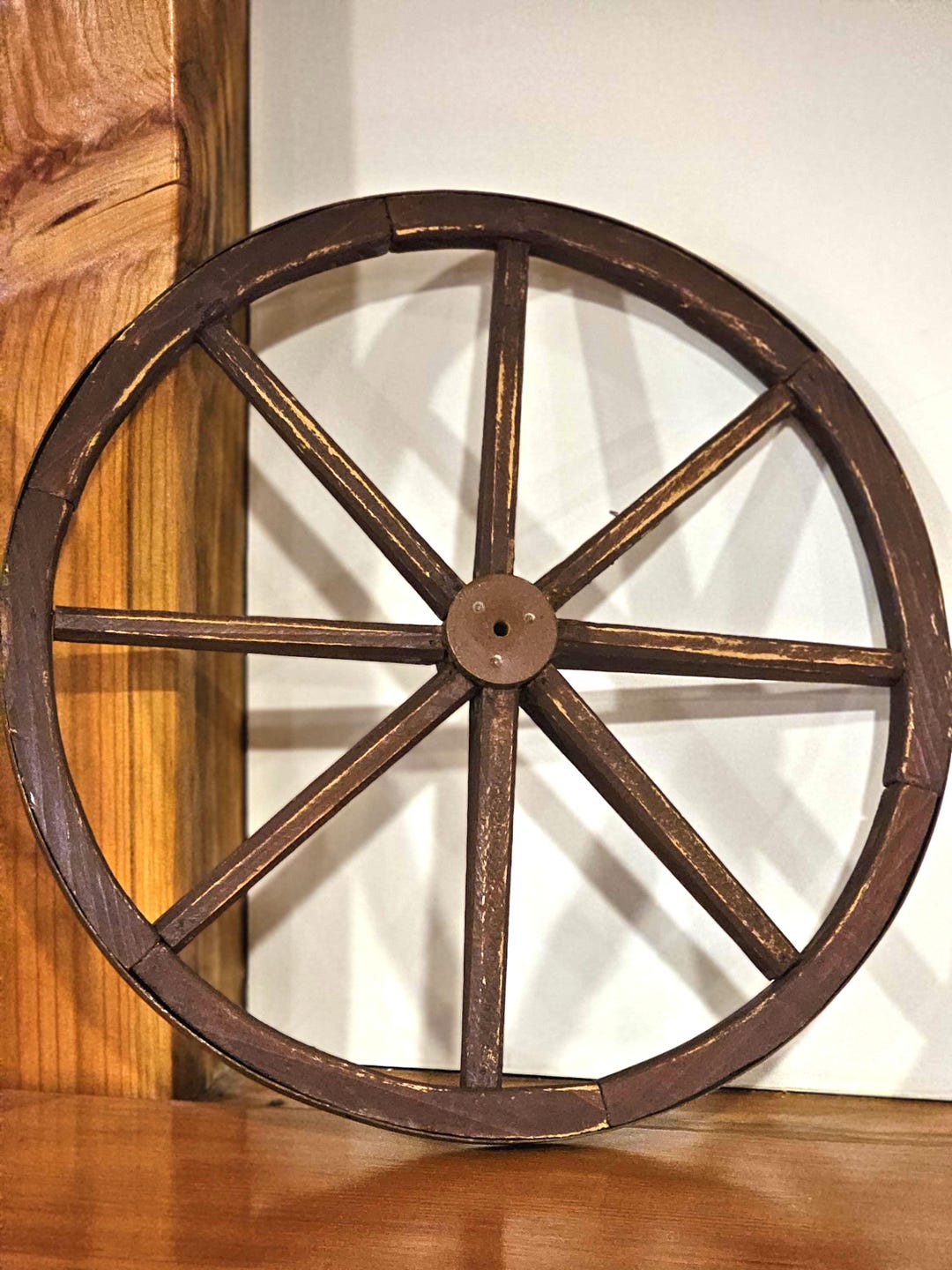Vintage Folk Art Wagon Wheel, Metal and Wood Wheel, Decorative Cottage ...