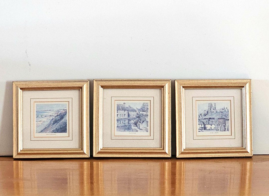 Set of 3 Miniature Prints / Robin Davidson Art / Gold Framed Square ...