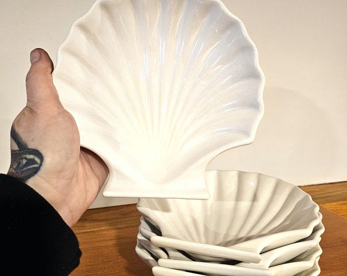 Vintage Set of 5 Northland Japan Ceramic White Shell Plates, Scallop ...