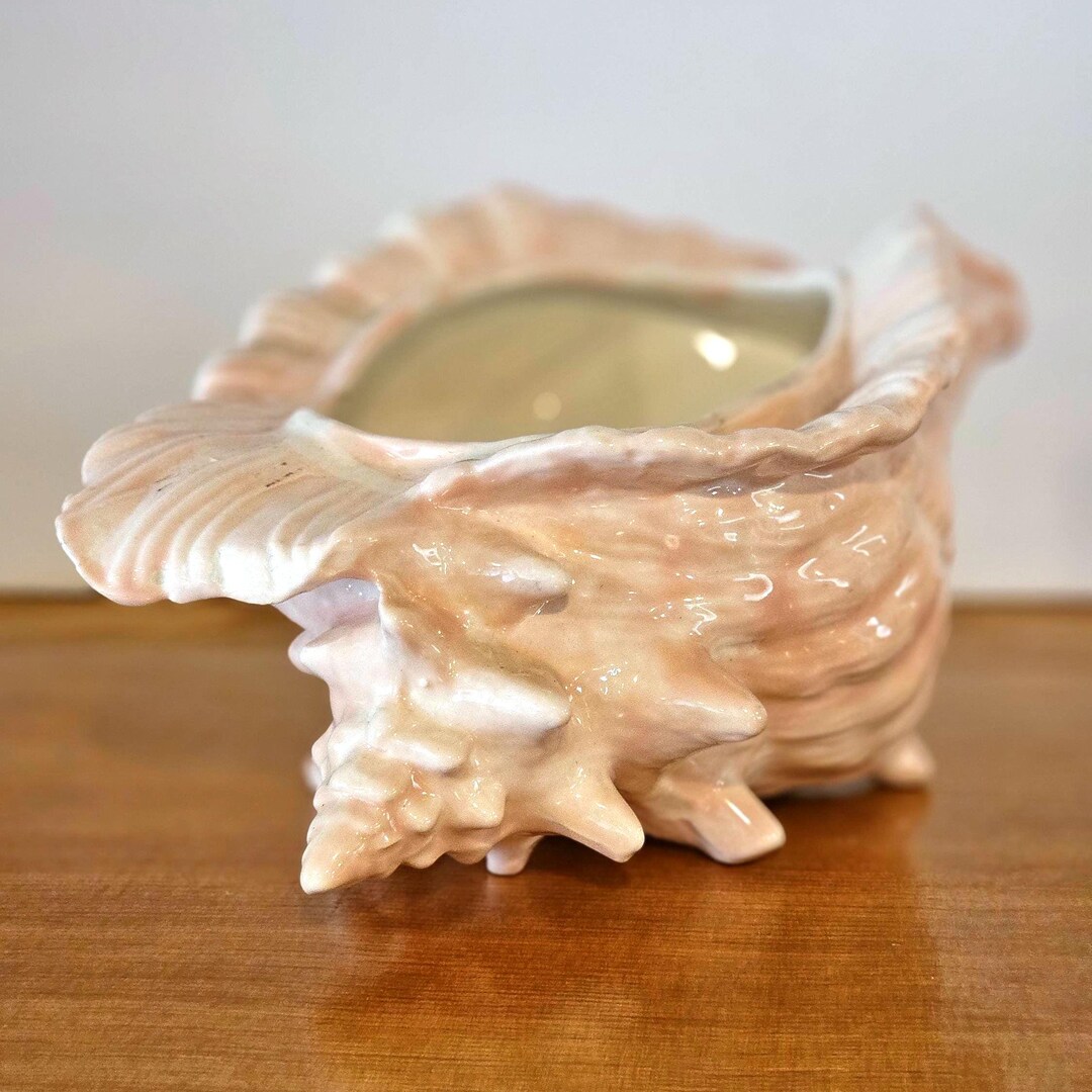 Vintage Conch Shell Planter, Pink Ceramic Shell, Conch Shell, Shell Pot ...