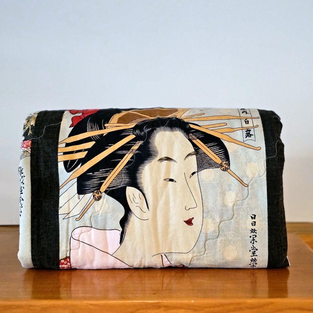 Handmade Cotton Geisha Quilt / Japanese Quilt / Vintage Baby Quilt ...