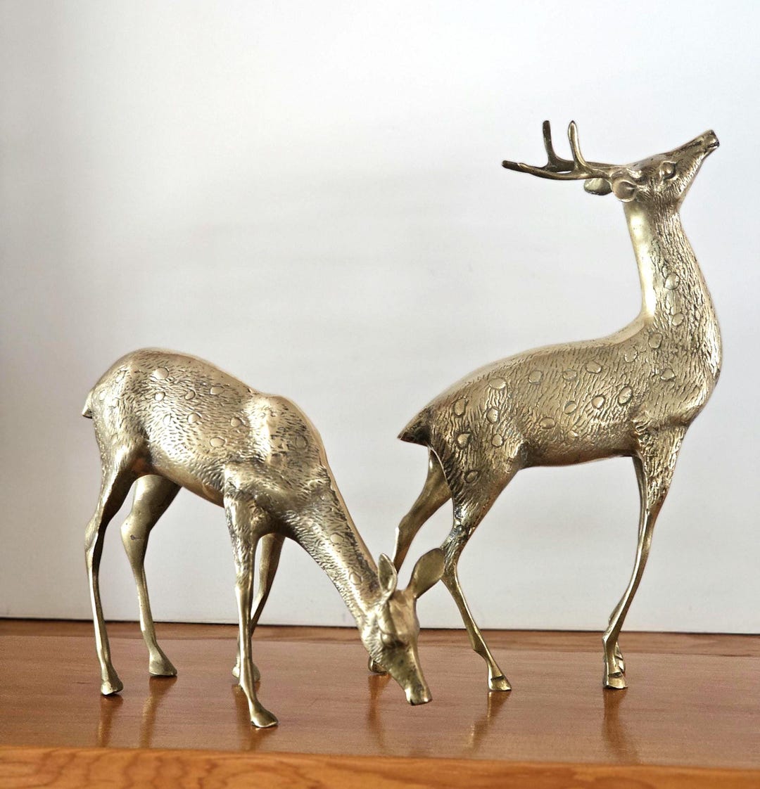 Large Brass Buck and Doe Figurines / Pair of Vintage Brass Deer / Mid ...