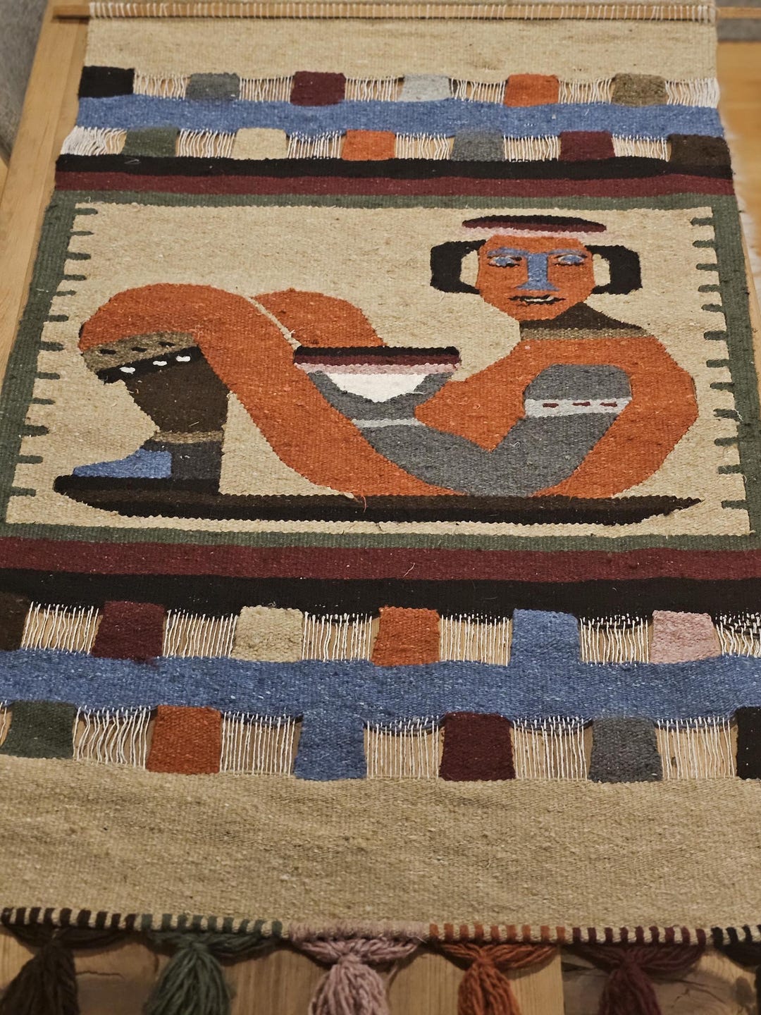 Vintage Ecuadorian Wool Tapestry Wall Hanging, Handmade Wool Tapestry ...