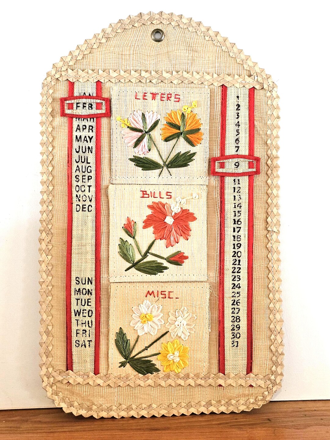 Vintage Woven Wicker Calendar / Wall Organizer / Farmhouse Style ...