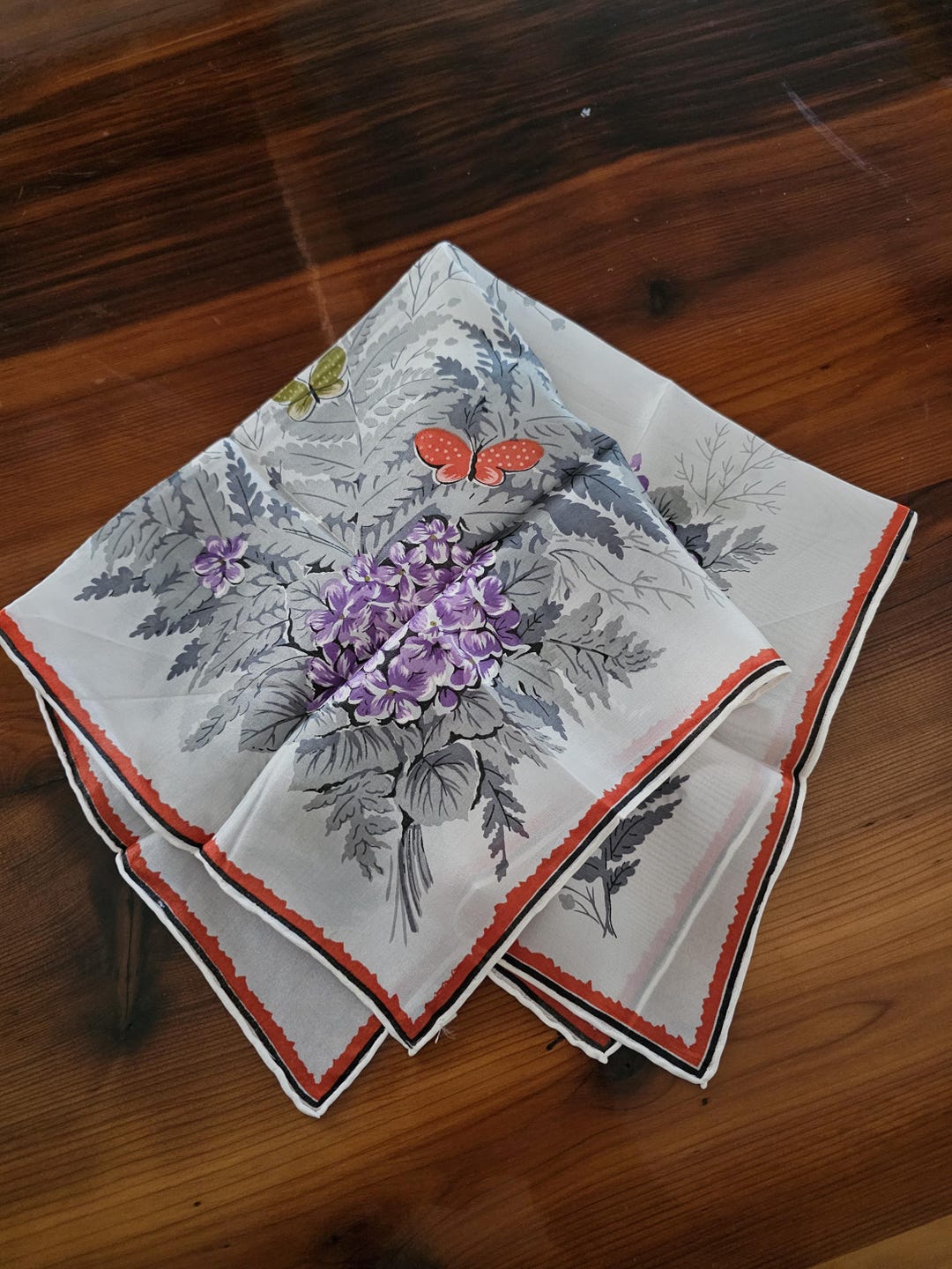 Vintage Floral Silk Handkerchief - Butterfly Fern Hanky - Etsy