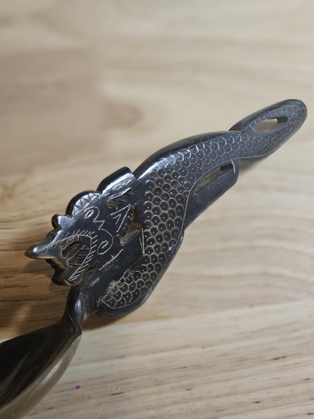 Vintage Dragon Serving Spoon, Water Buffalo Horn Spoon, Horn Serving ...