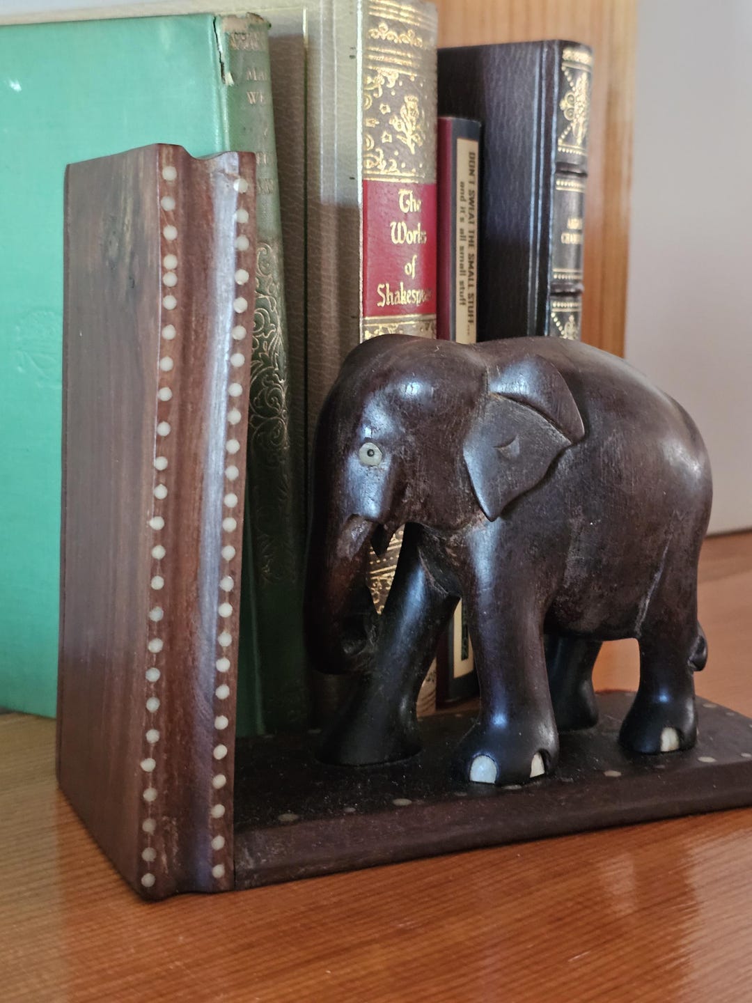 Vintage Wood Hand Carved Elephant Bookend - Etsy