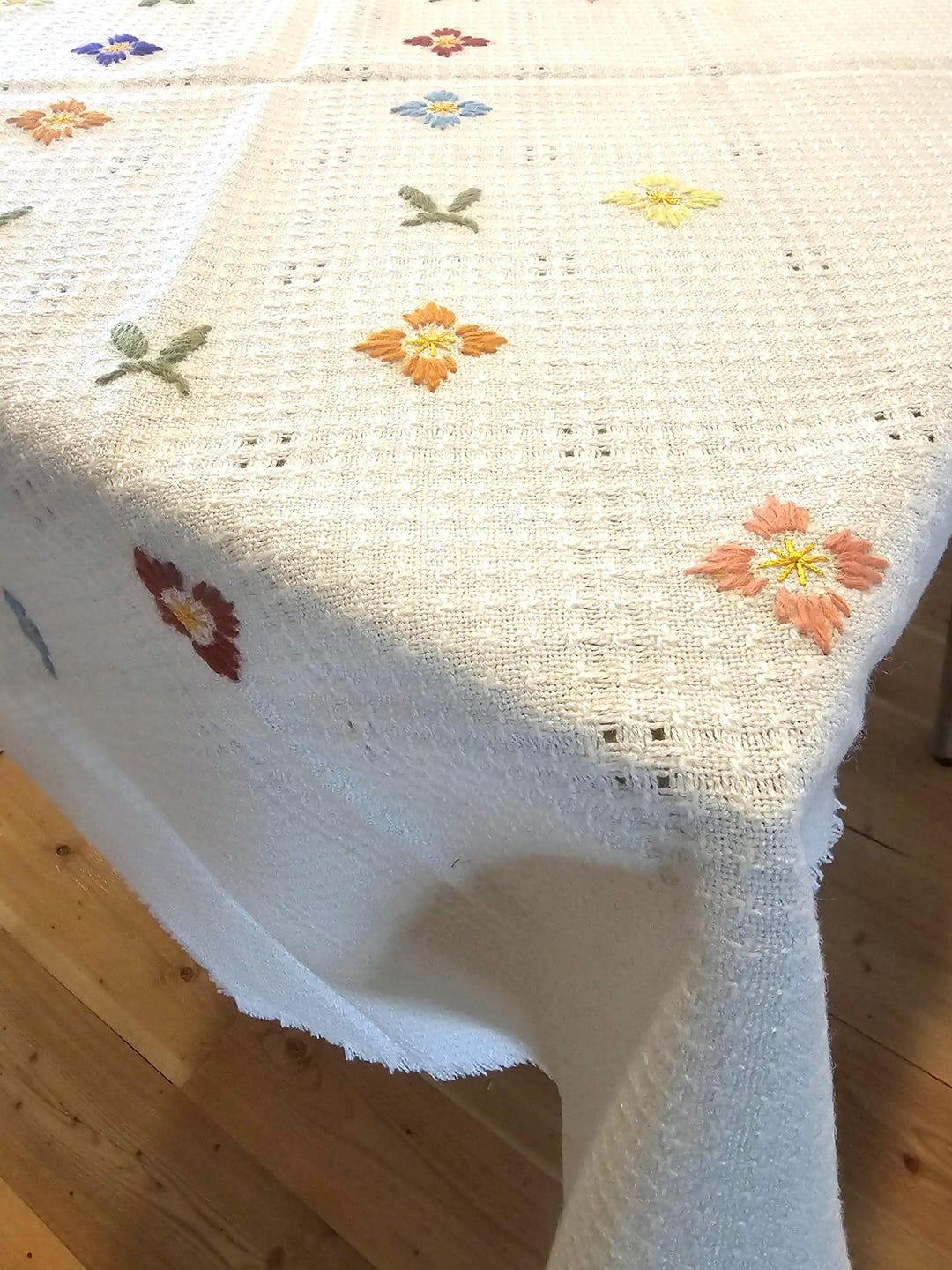 Vintage Embroidered Cotton Tablecloth, Embroidered Square Tablecloth ...
