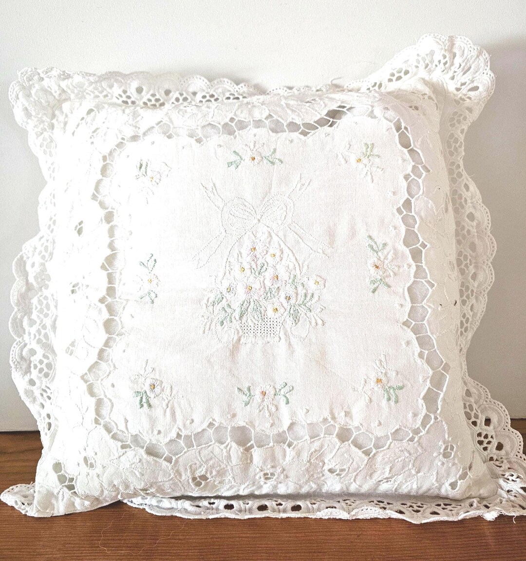 Lace Cushion Sham - Lace Throw Pillow Sham - White Cutwork Embroidered ...