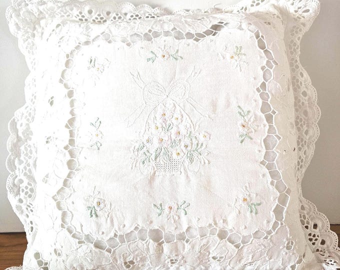 Lace Cushion Sham - Lace Throw Pillow Sham - White Cutwork Embroidered ...