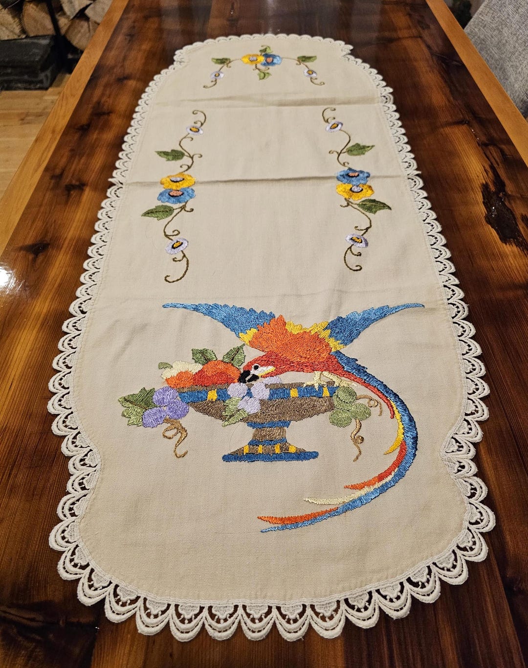 Embroidered Table Runner, Oval Table Runner, Lace Table Runner ...