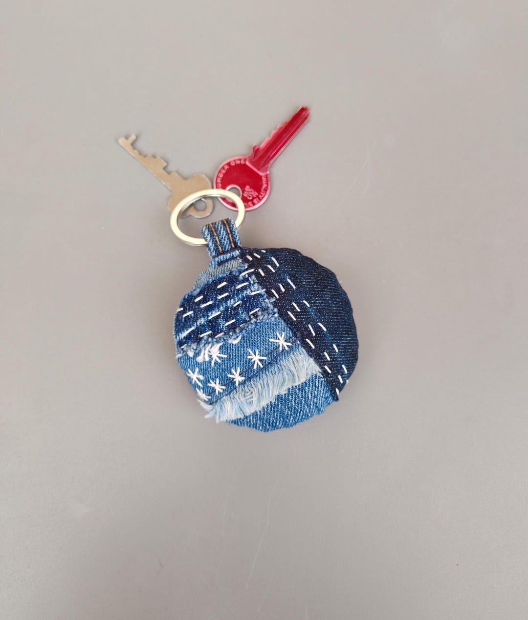 Upcycled Denim Keychain, Hand Stitched Sashiko Boro Key Fob, Blue Jeans ...