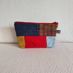Patchwork Zip Pouch, Recycled Denim and Textiles Pouch Sashiko Hand ...