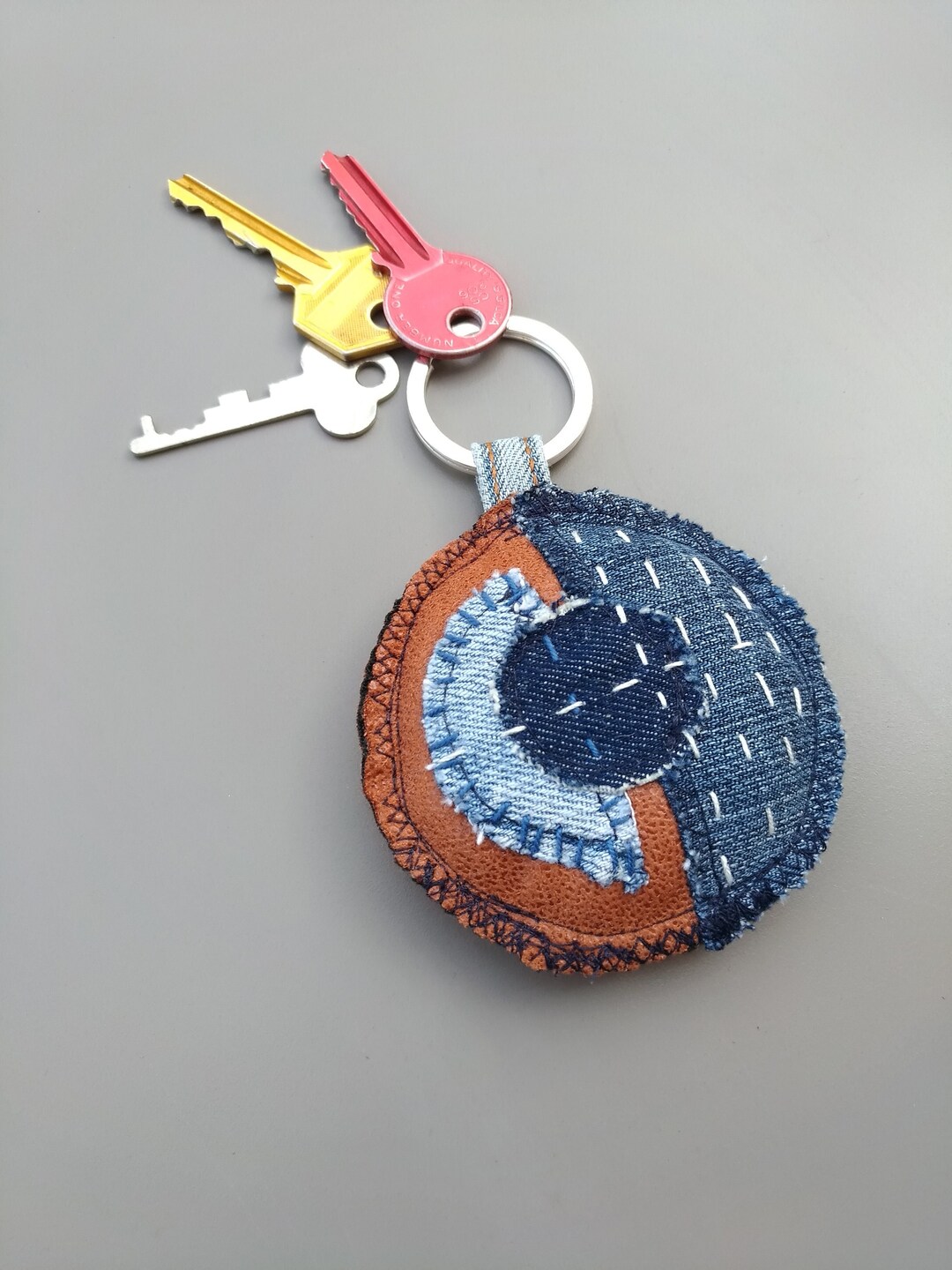 Upcycled Denim Keychain, Boro Sashiko Hand Embroidered Key Fob ...