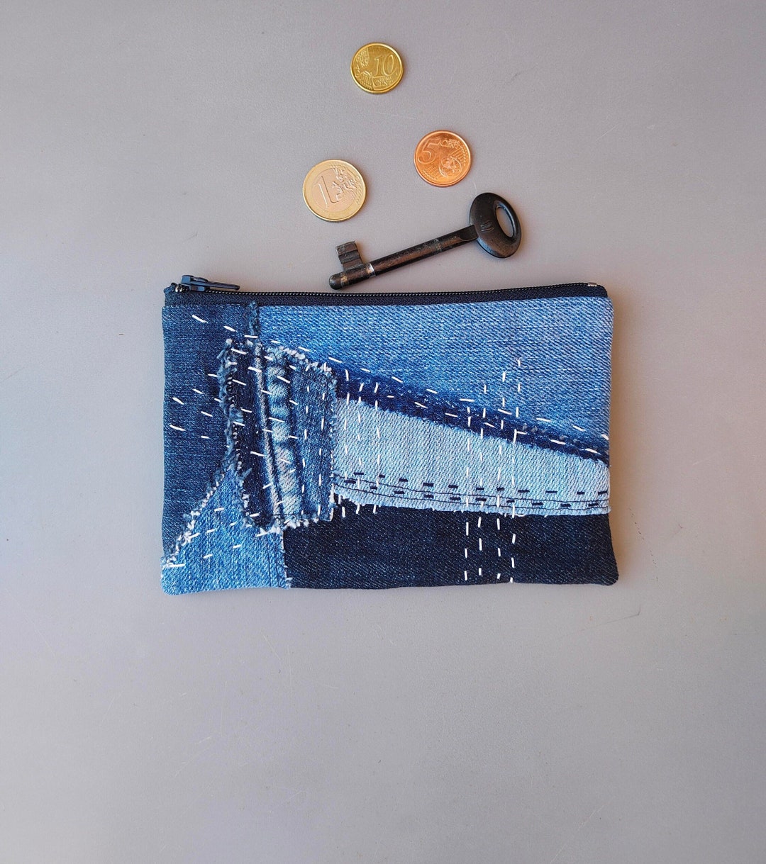 Upcycled Denim Pouch, Sashiko Boro Patchwork Denim Purse, Recycled ...