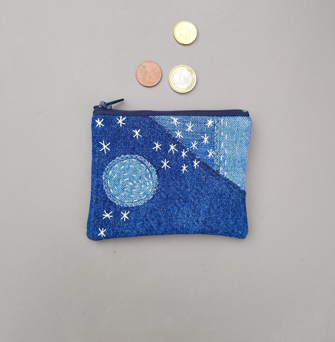 Upcycled Denim Coin Purse, Repurposed Denim Patchwork Zip Pouch, Boro ...