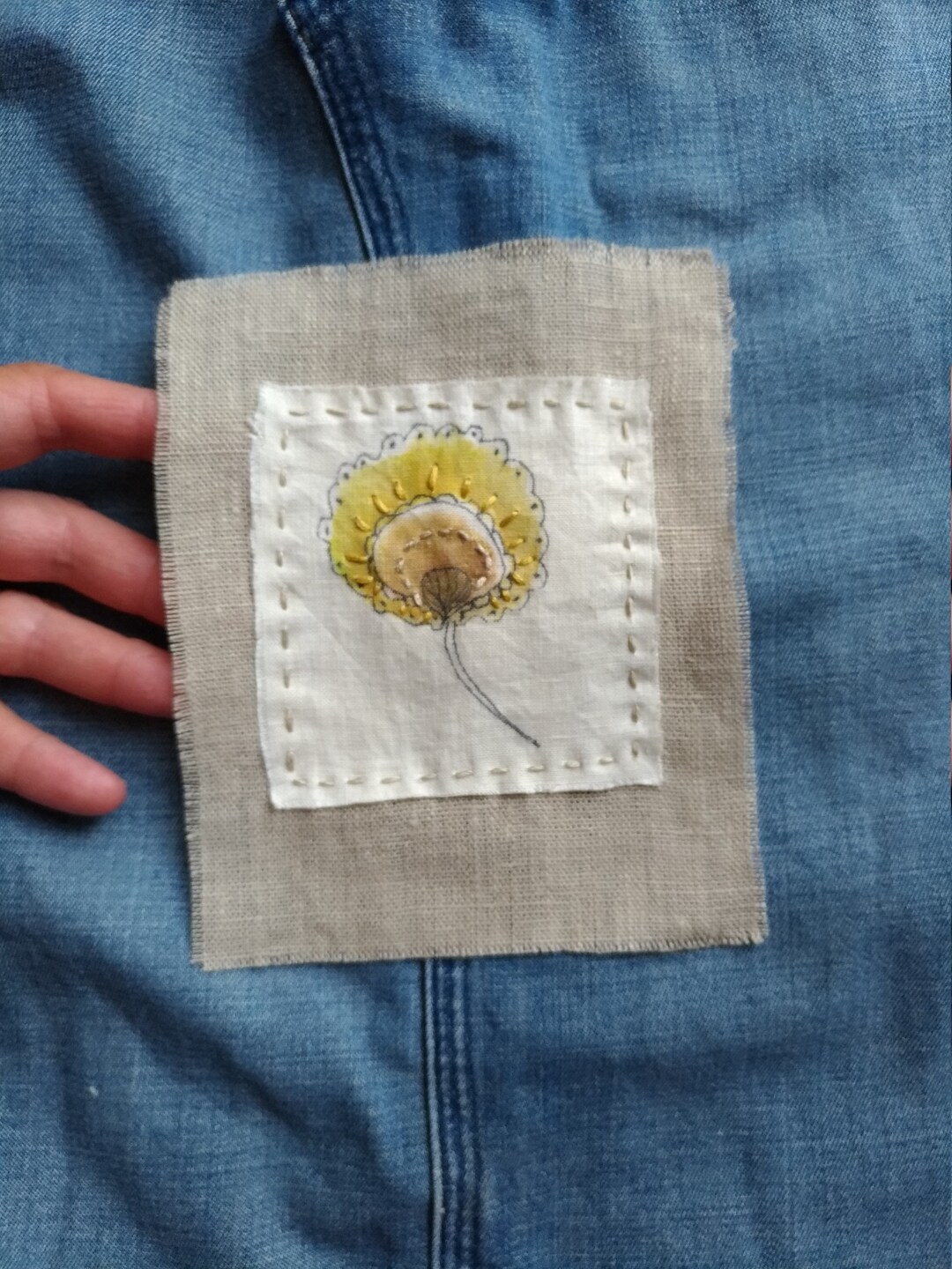 Slow Stitch Linen Applique, Hand Painted Patch, Floral Patch, Textile ...