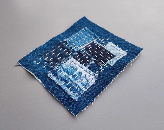 Sashiko Boro Denim Applique, Jeans Patch, Slow Stitch Applique, Jeans ...
